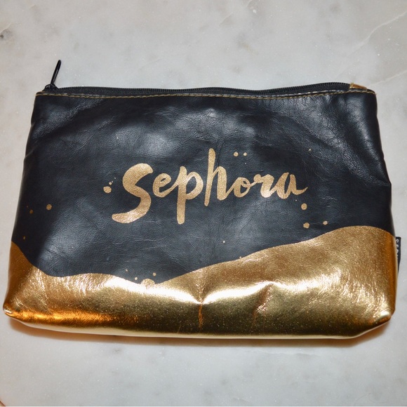 Sephora | Bags | Sephora Gold And Black Cosmetic Makeup Bag Discounted ...